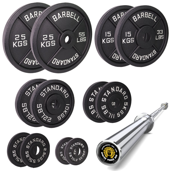 117.5kg Cast Iron Plate Set With 7ft Olympic Barbell