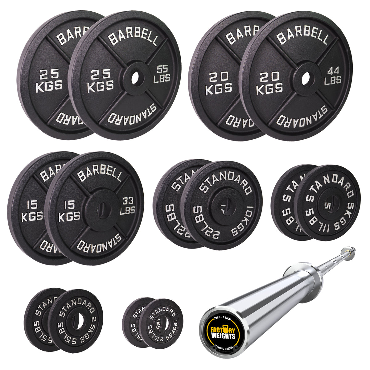 157.5kg Cast Iron Plate Set With Barbell | Factory Weights