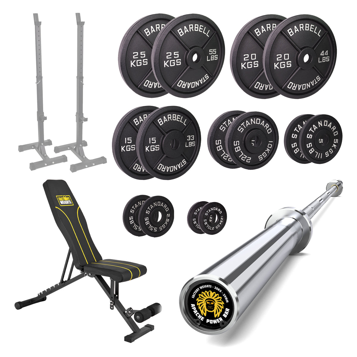 157.5kg Cast Iron Plate Set With Barbell | Factory Weights