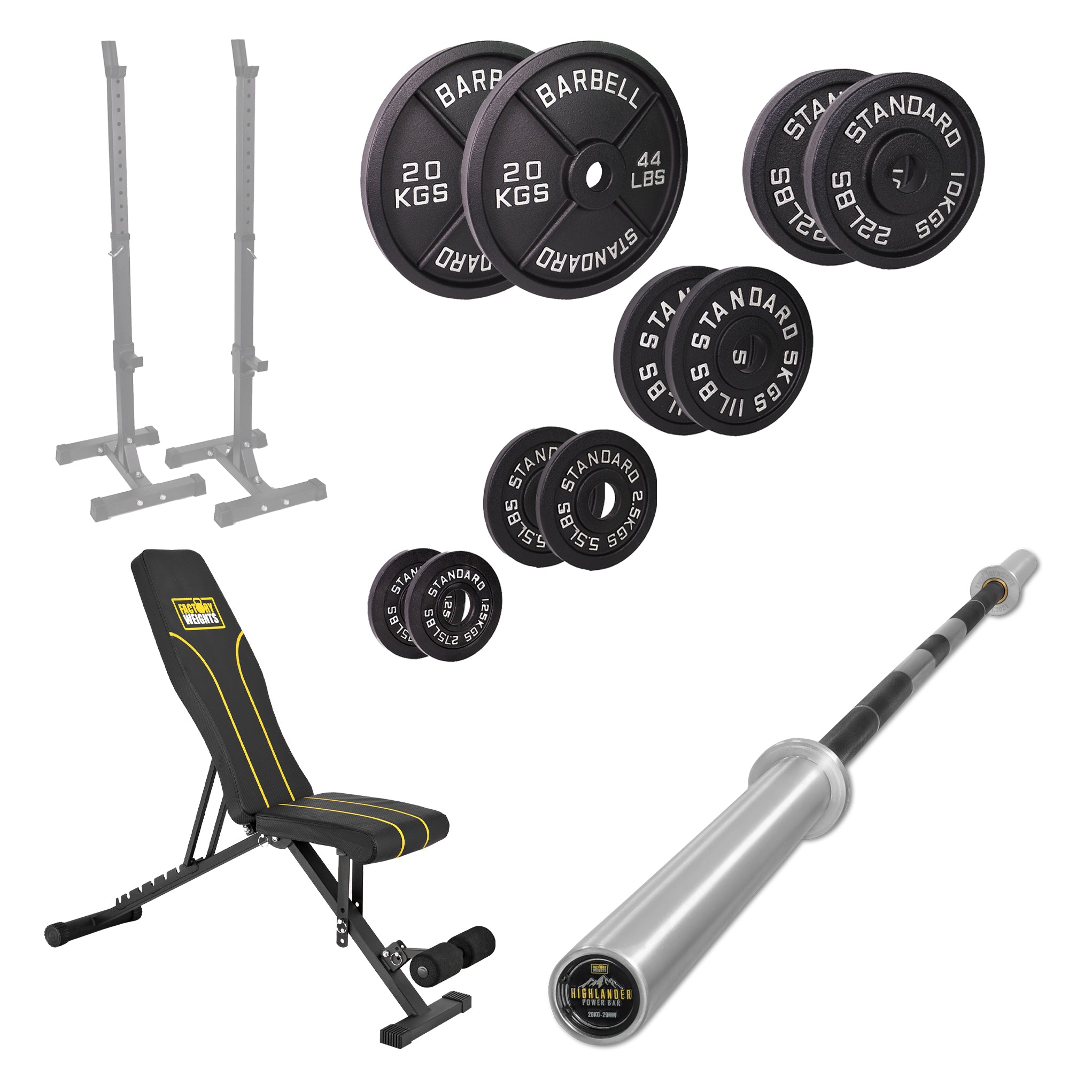 77.5kg Cast Iron Plate Set & 7ft Barbell | Factory Weights