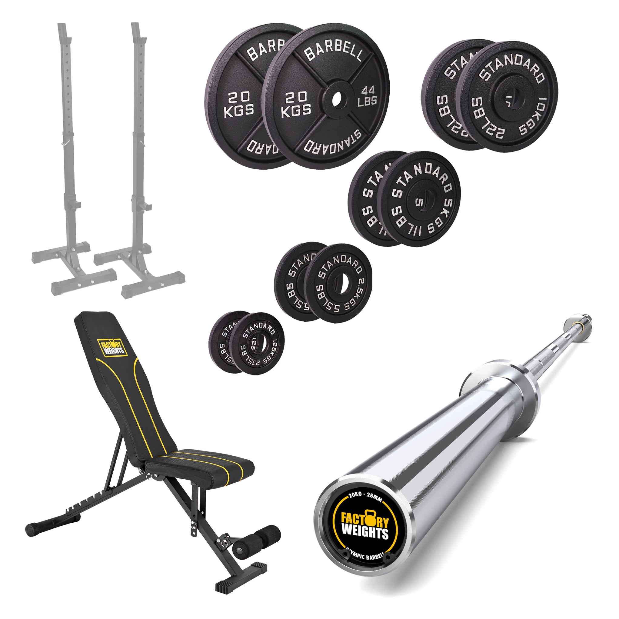 77.5kg Cast Iron Plate Set & 7ft Barbell | Factory Weights
