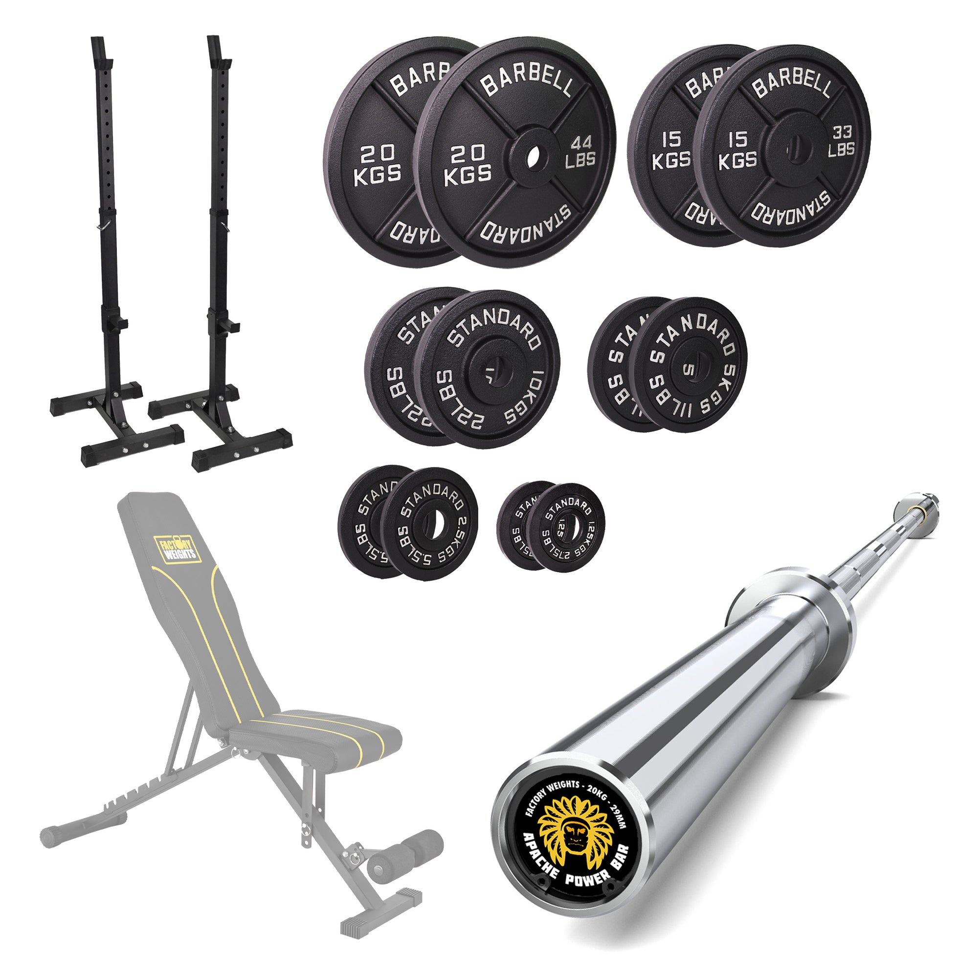 107.5kg Cast Iron Plate Set With Barbell