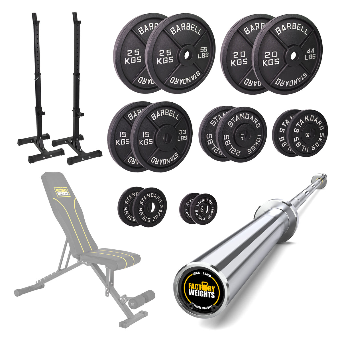 157.5kg Cast Iron Plate Set With Barbell | Factory Weights