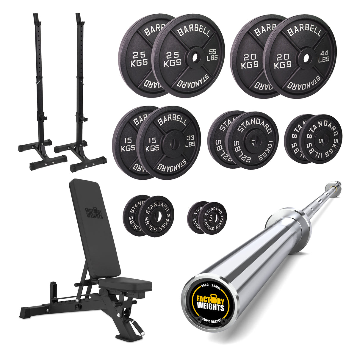 157.5kg Cast Iron Plate Set With Barbell | Factory Weights