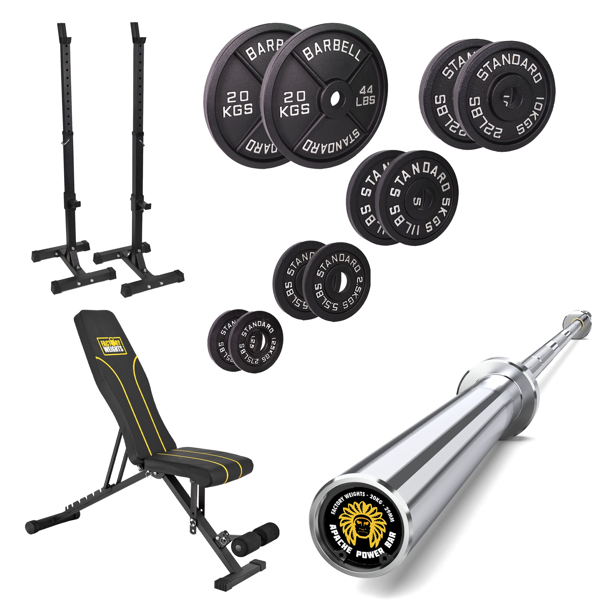 77.5kg Cast Iron Plate Set With 7ft Olympic Barbell