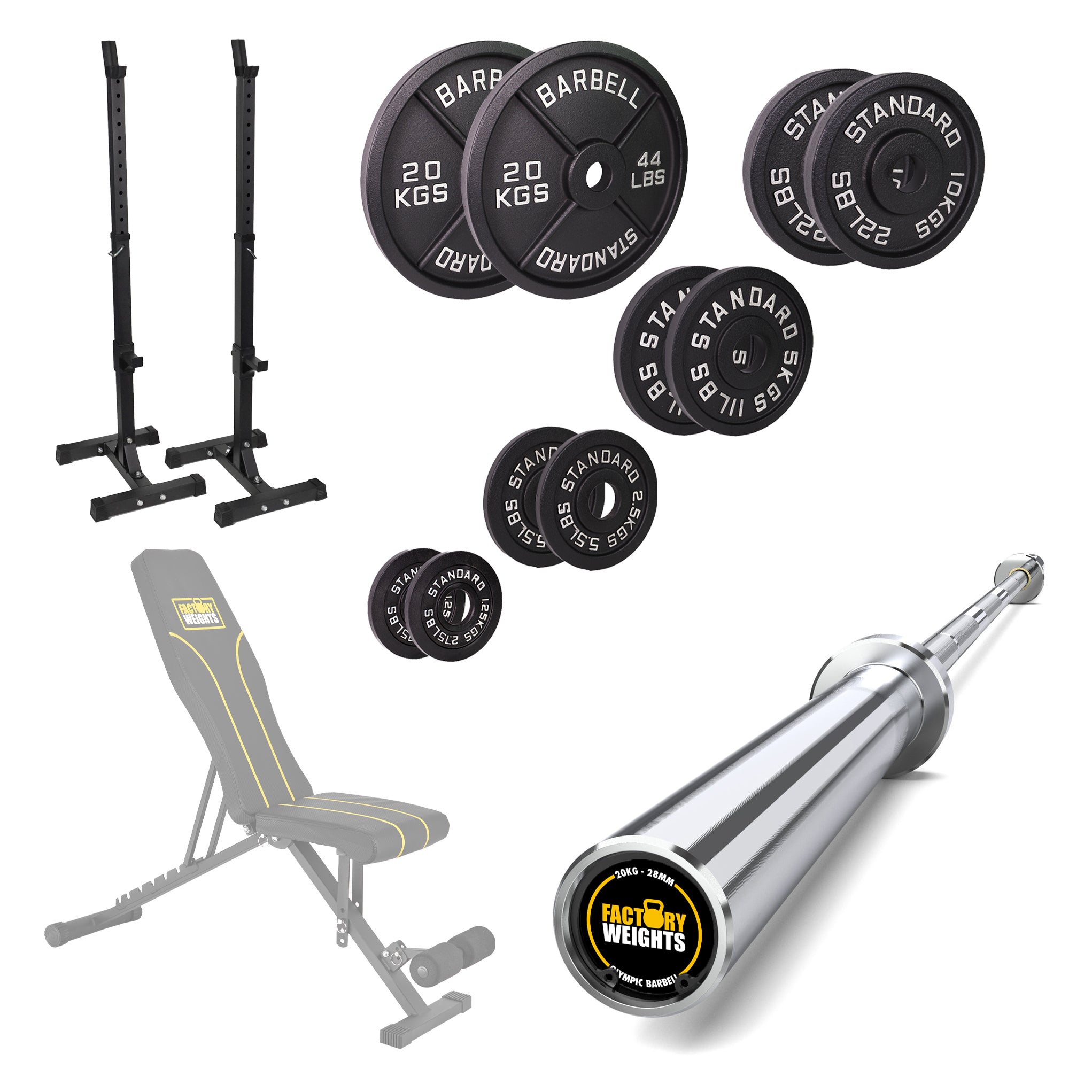77.5kg Cast Iron Plate Set & 7ft Barbell | Factory Weights