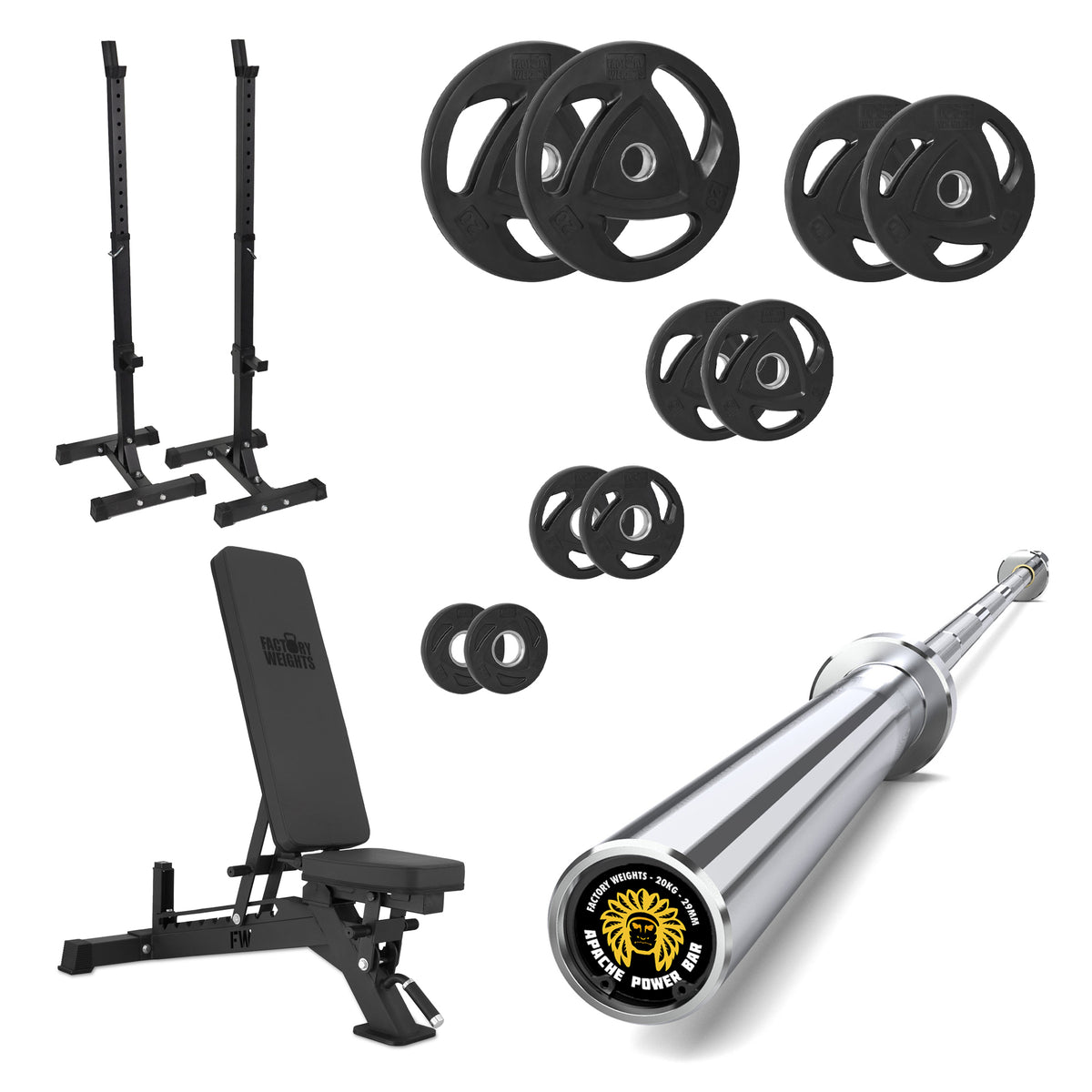 Rubber Plate Set With Barbell - 77.5kg | Factory Weights