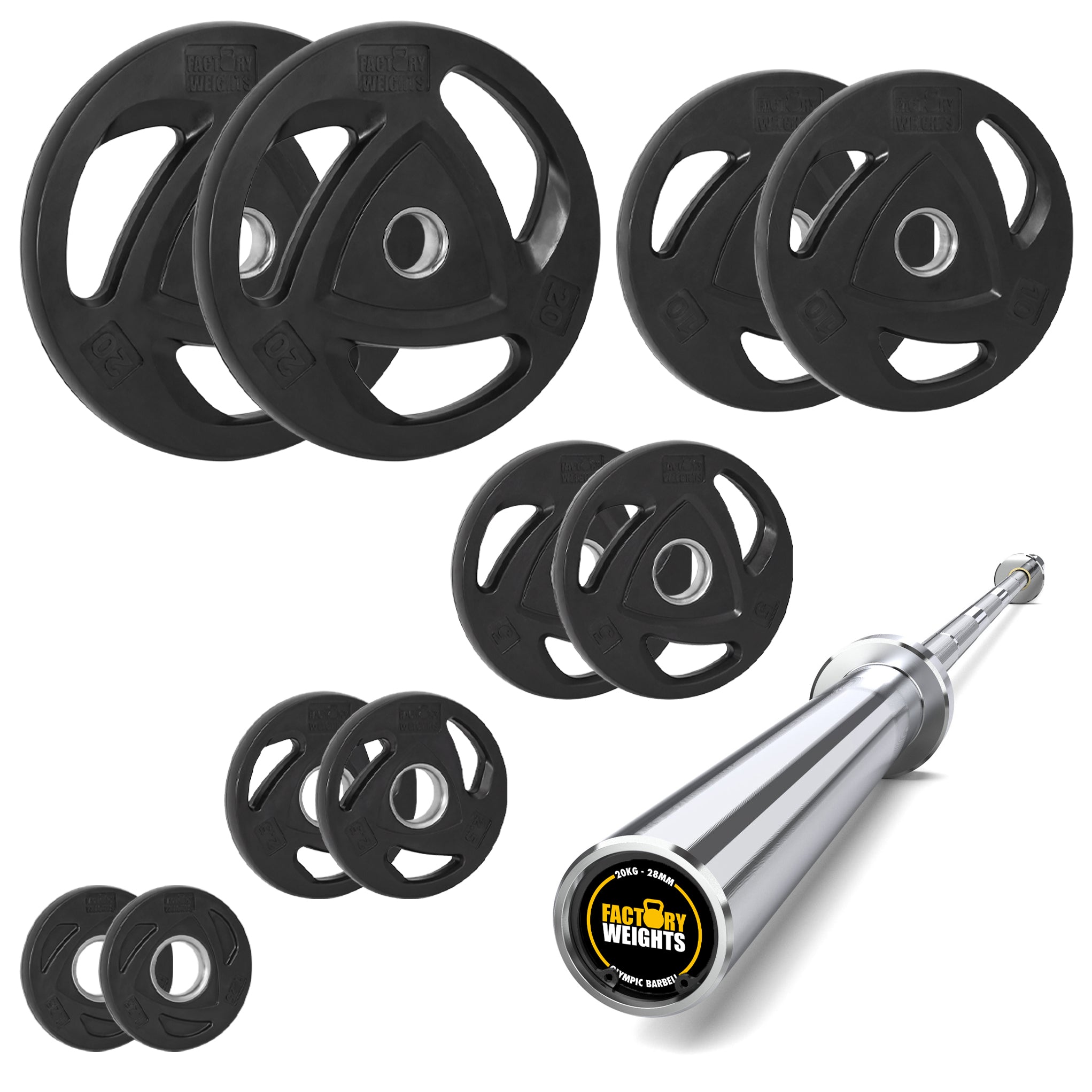 Rubber Plate Set With Barbell - 77.5kg | Factory Weights